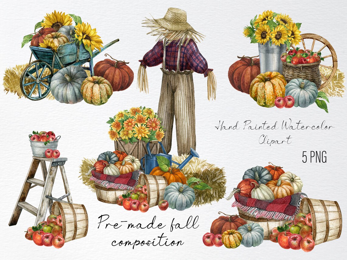 Thanksgiving Day Clipart. Watercolor Premade Fall Decor - Etsy