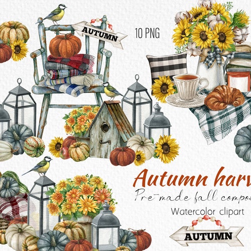 Thanksgiving Day Clipart. Watercolor Premade Fall Decor - Etsy