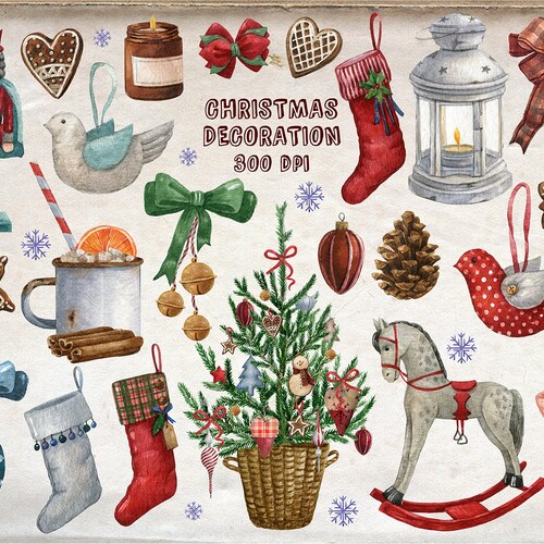 Watercolor Winter Clipart Boho Christmas Watercolor Clip Art - Etsy