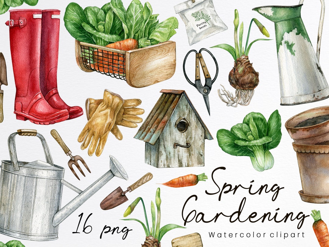 Watercolor Garden Tools Clipart,country Farm Gardening,farmhouse Decor ...