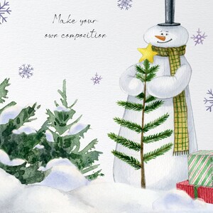 Watercolor Snowman Clipart,christmas Clipart,cute Snowman With Scarf ...