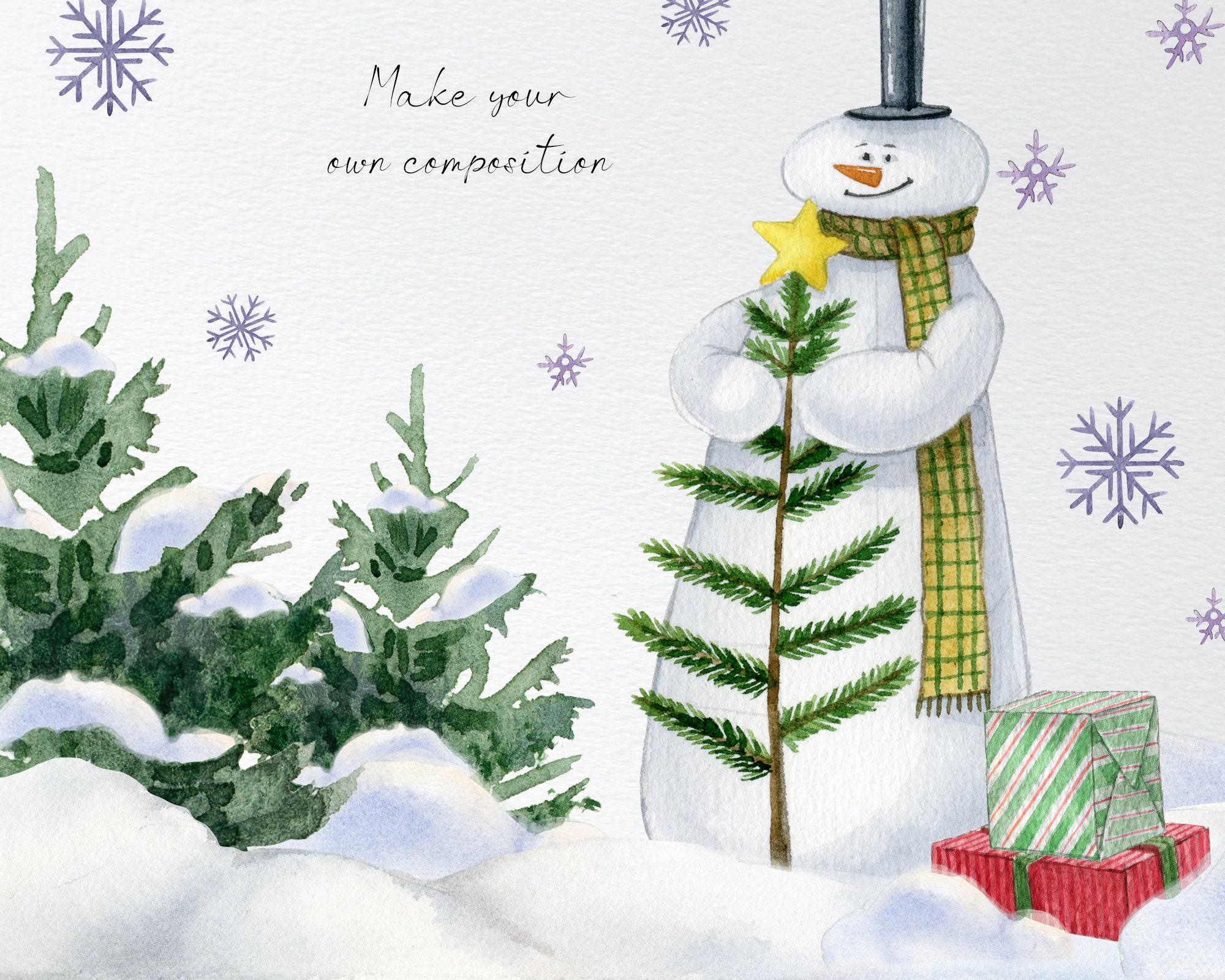 Watercolor Snowman Clipartchristmas Clipartcute Snowman With - Etsy