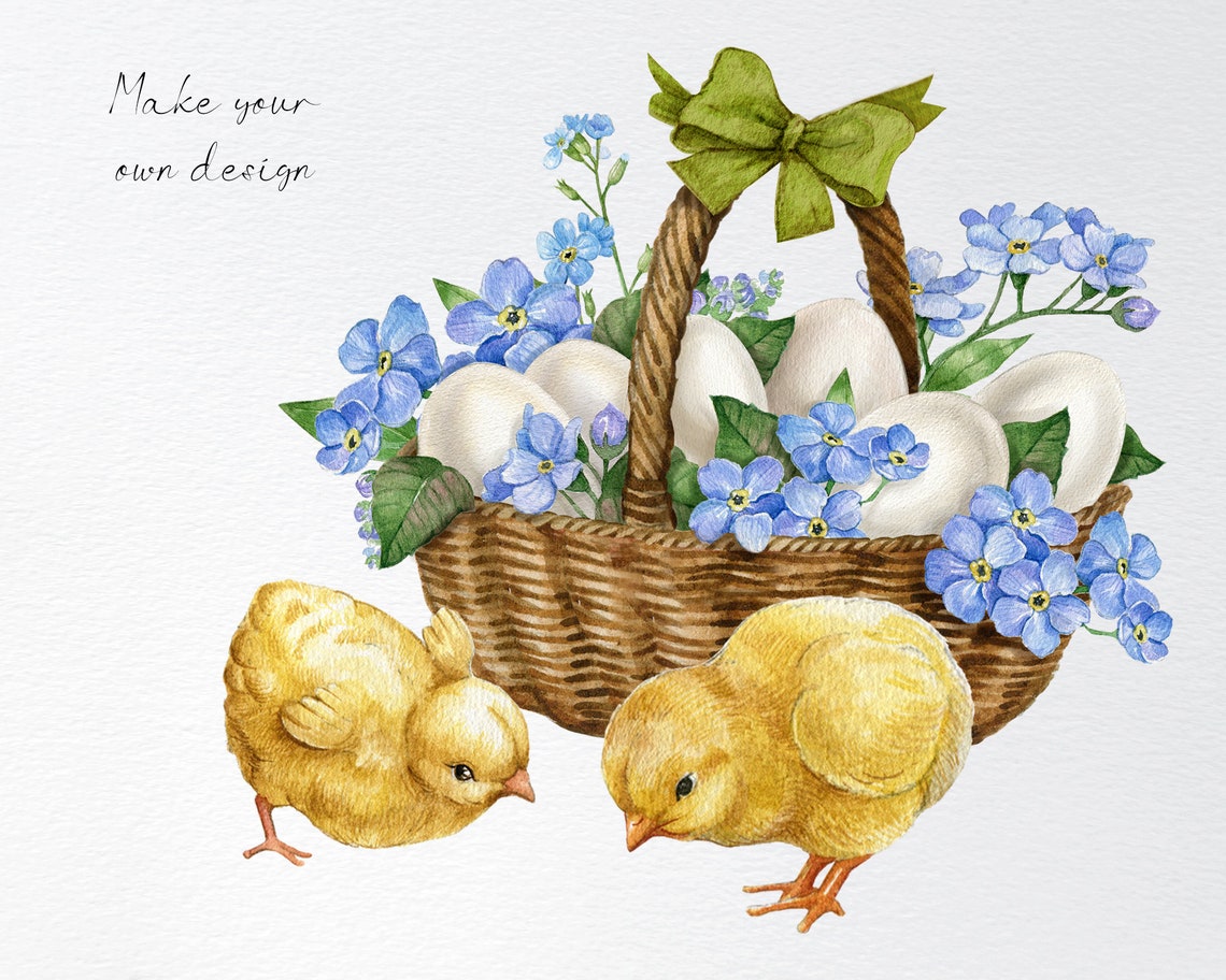 Watercolor Easter Clipart Easter Bunny Clipart Egg Basket - Etsy