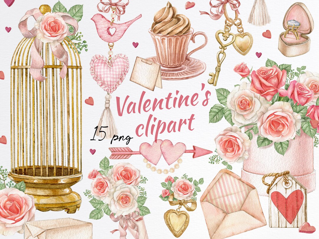 Watercolor Valentines Day Clipart.dusty Rose Flower Clipart,romantic ...