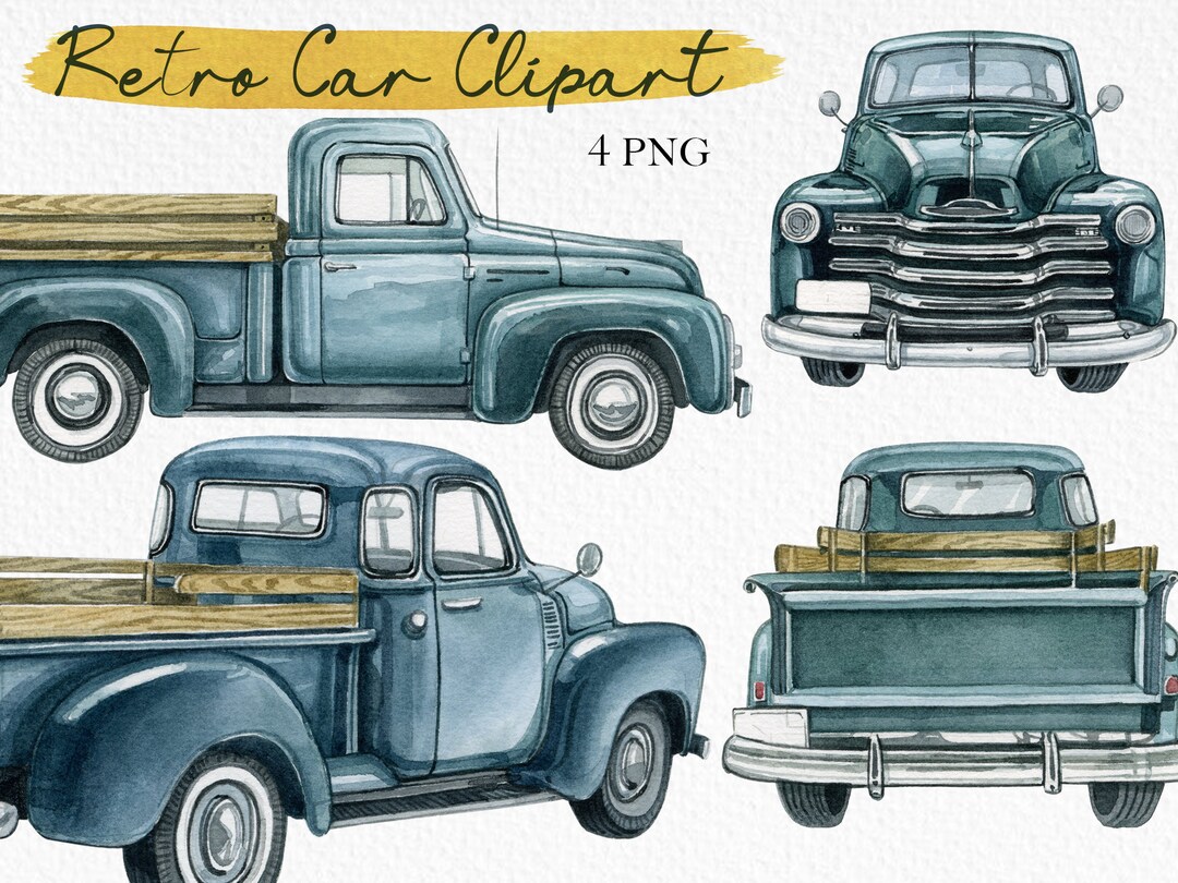 Watercolor Vintage Truck Clipart.rustic Country Chevy Pickup,empty ...