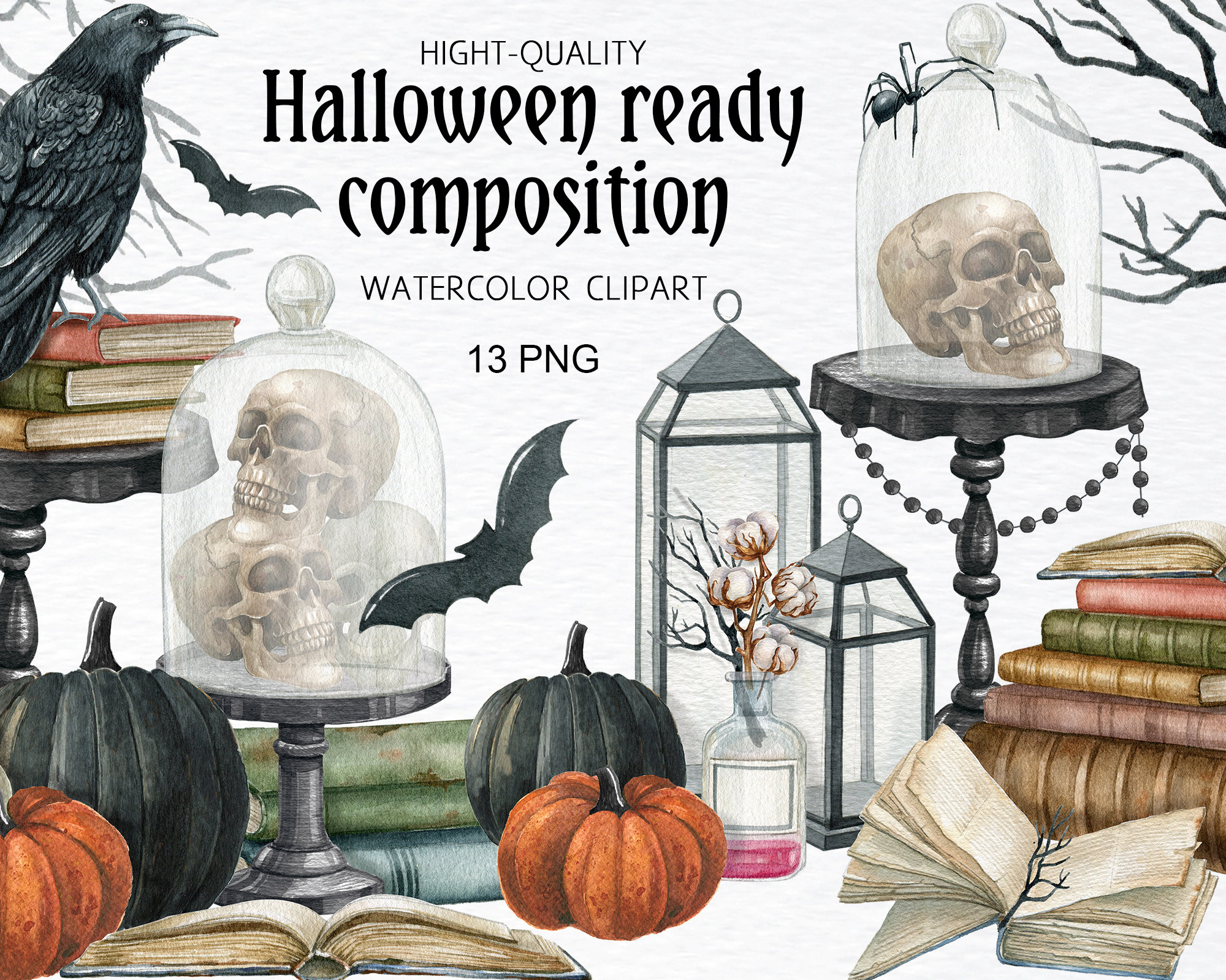 Watercolor Halloween Decor Clipart.vintage Victorian - Etsy