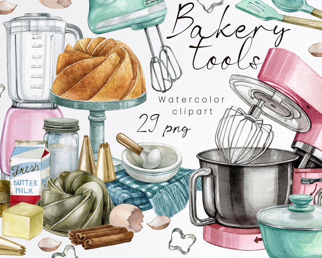 Watercolor Bakery Clipart.baking Supplies Clipart,bakery Logo Design ...