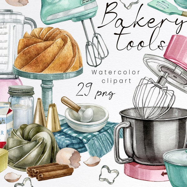 Watercolor Bakery Clipart - Etsy