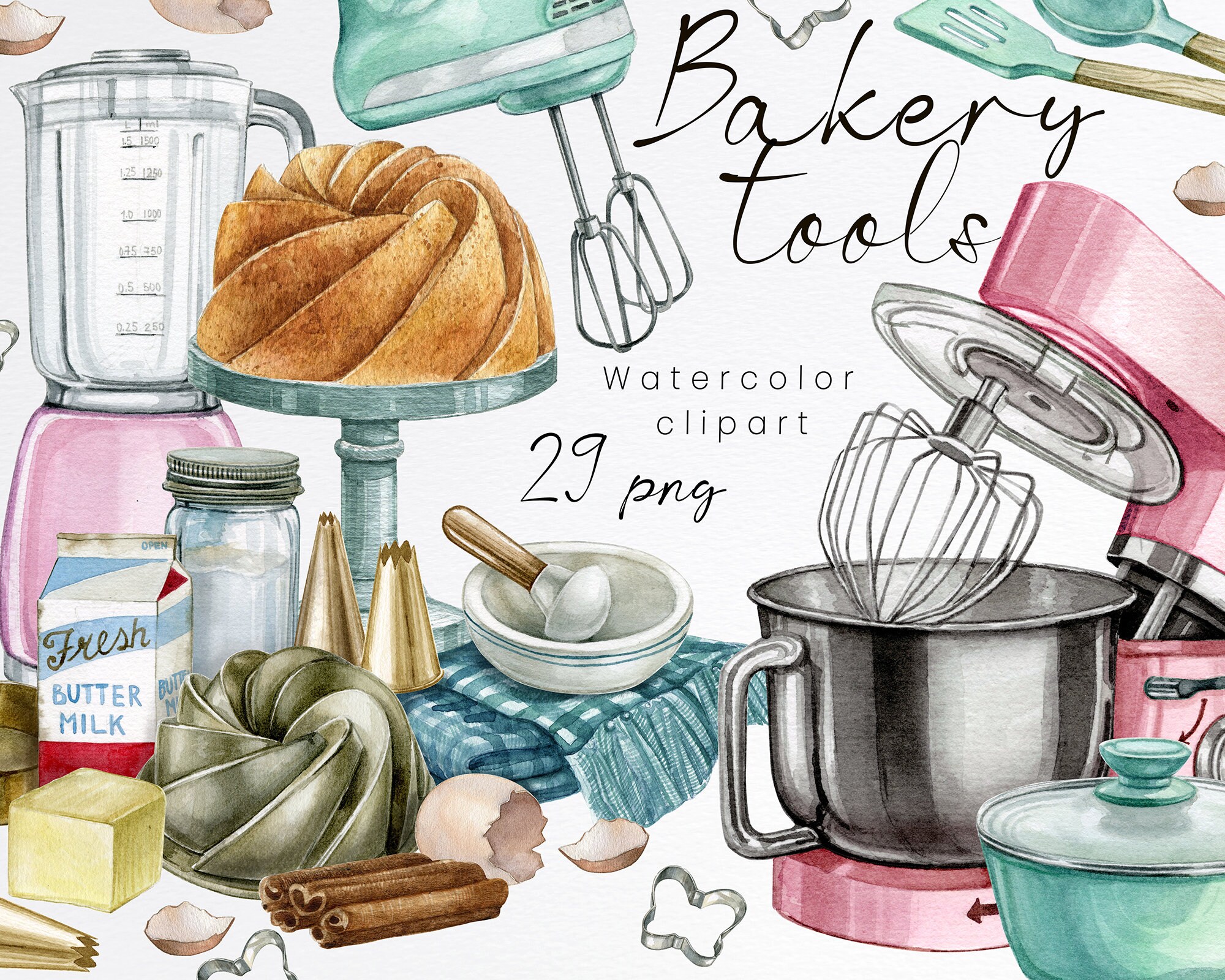 Watercolor Bakery Clipart.baking Supplies Clipartbakery Logo - Etsy