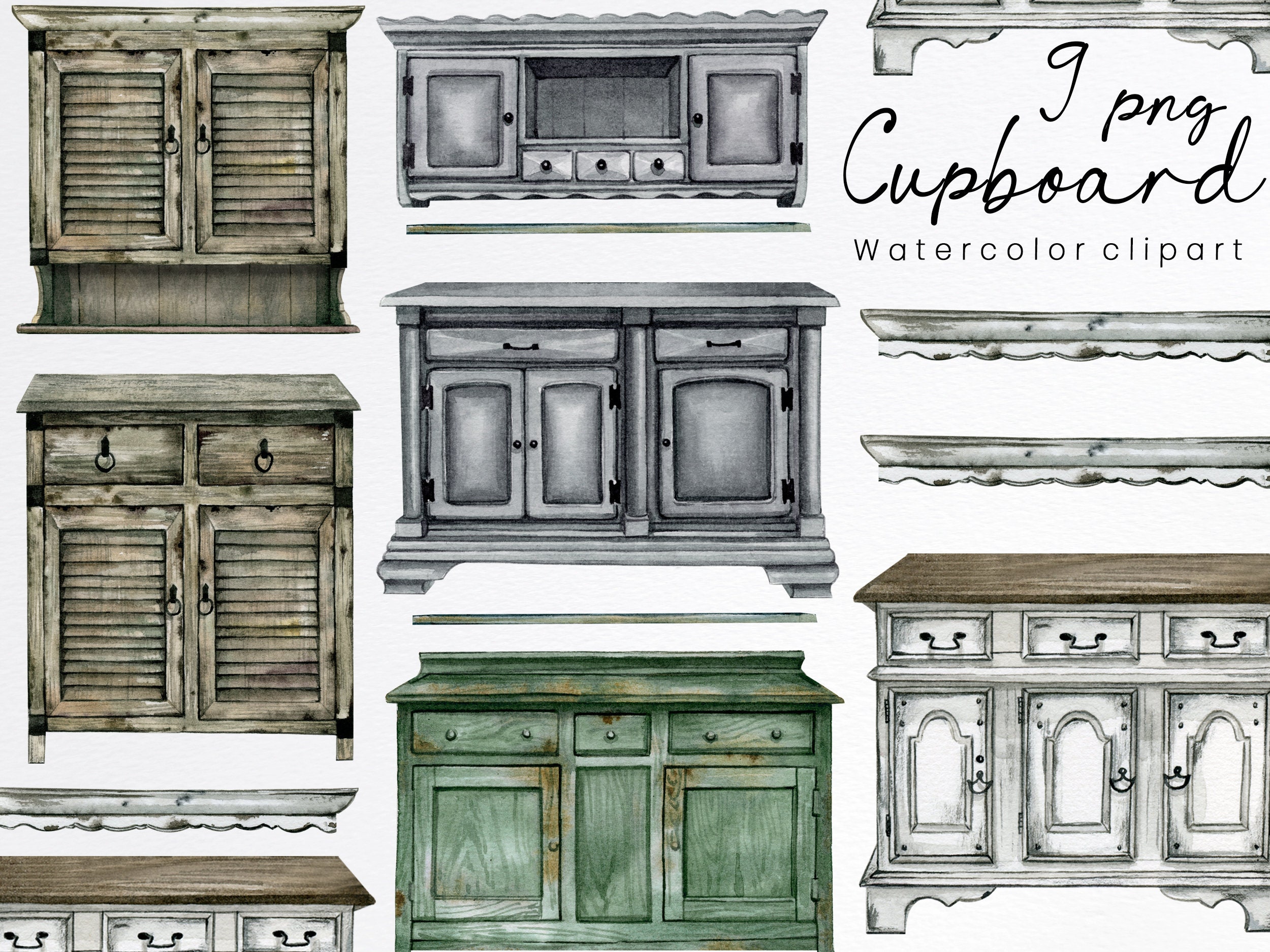 Watercolor Vintage Kitchen Clipartold Cupboard - Etsy