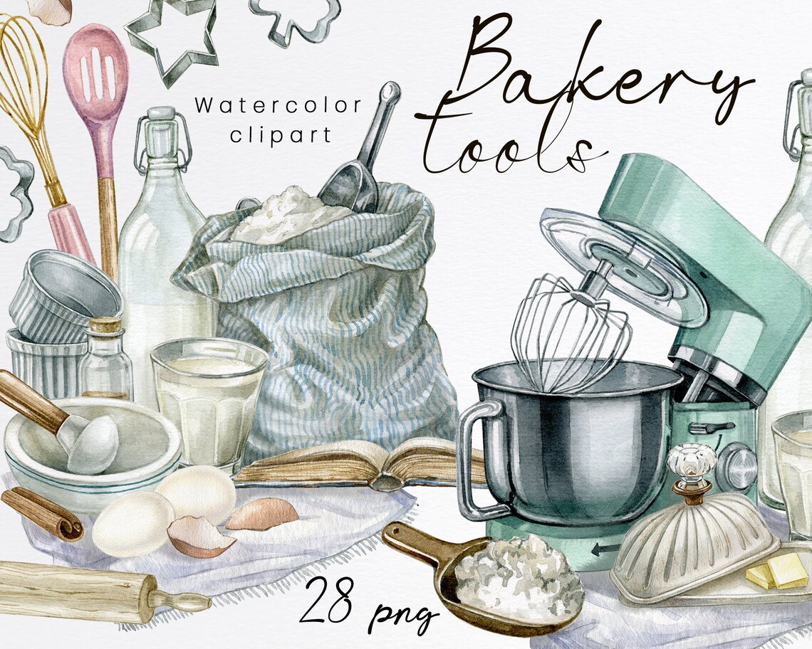 Watercolor Bakery Clipart.baking Supplies Clipartbakery Logo - Etsy