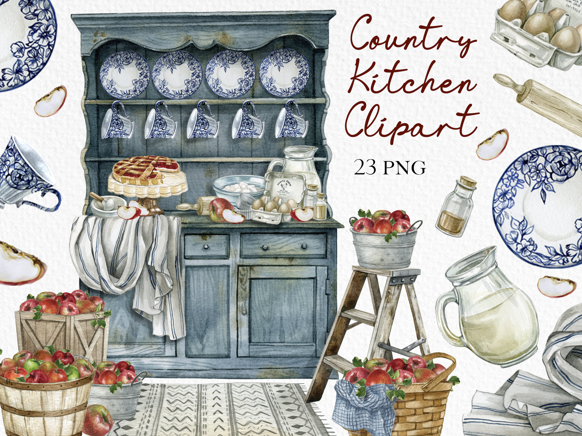 Watercolor Vintage Kitchen Clipartpremade Baking Logo - Etsy