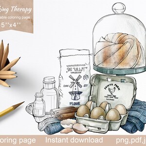 Bakery Adult Coloring Page,baking Supplies Coloring Page, Food Coloring ...
