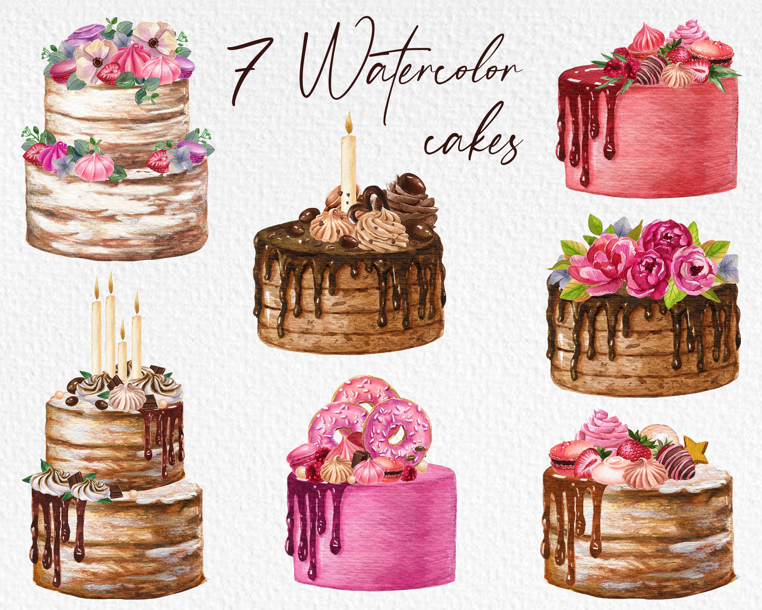 Watercolor Cake Clipart Cake Logo Designwatercolor Birthday - Etsy UK