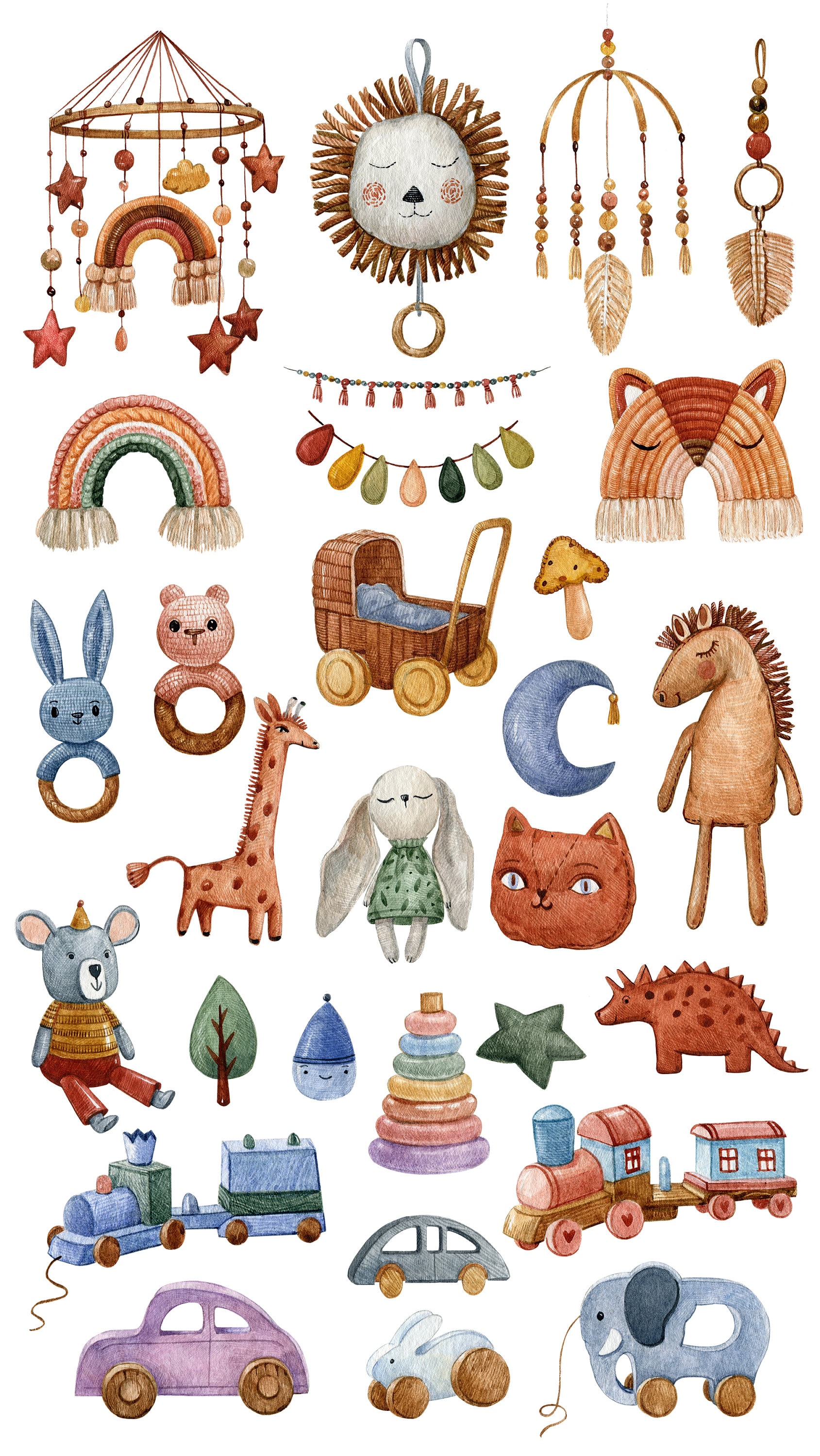 Watercolor Baby Toyboho Nursery Clipartnewborn Baby Toy - Etsy