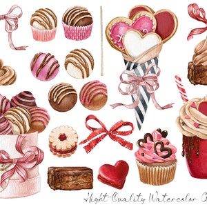 Watercolor Valentines Day Clipart.cupcake Clipart,cake Pops,pink Sweets ...