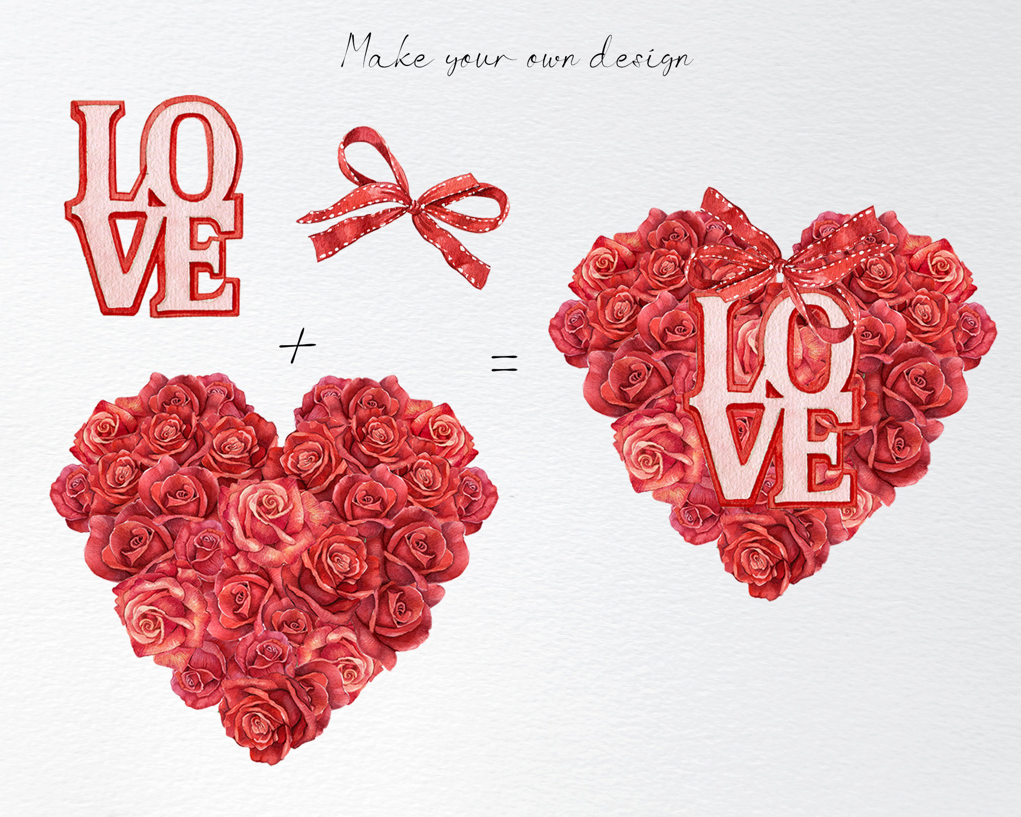 Watercolor Valentines Clipart.red Roses Bouquet Clipartteddy | Etsy