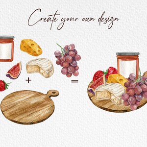 Watercolor Wine & Cheese Clipart,picnic Food Clipart,cheese Board ...