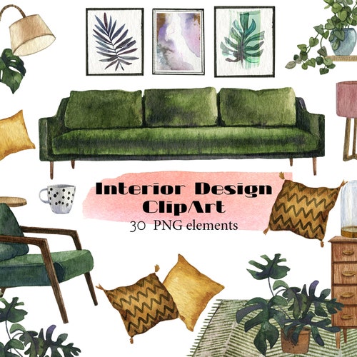 Modern Home Design Clipartinterior Decor Scene - Etsy