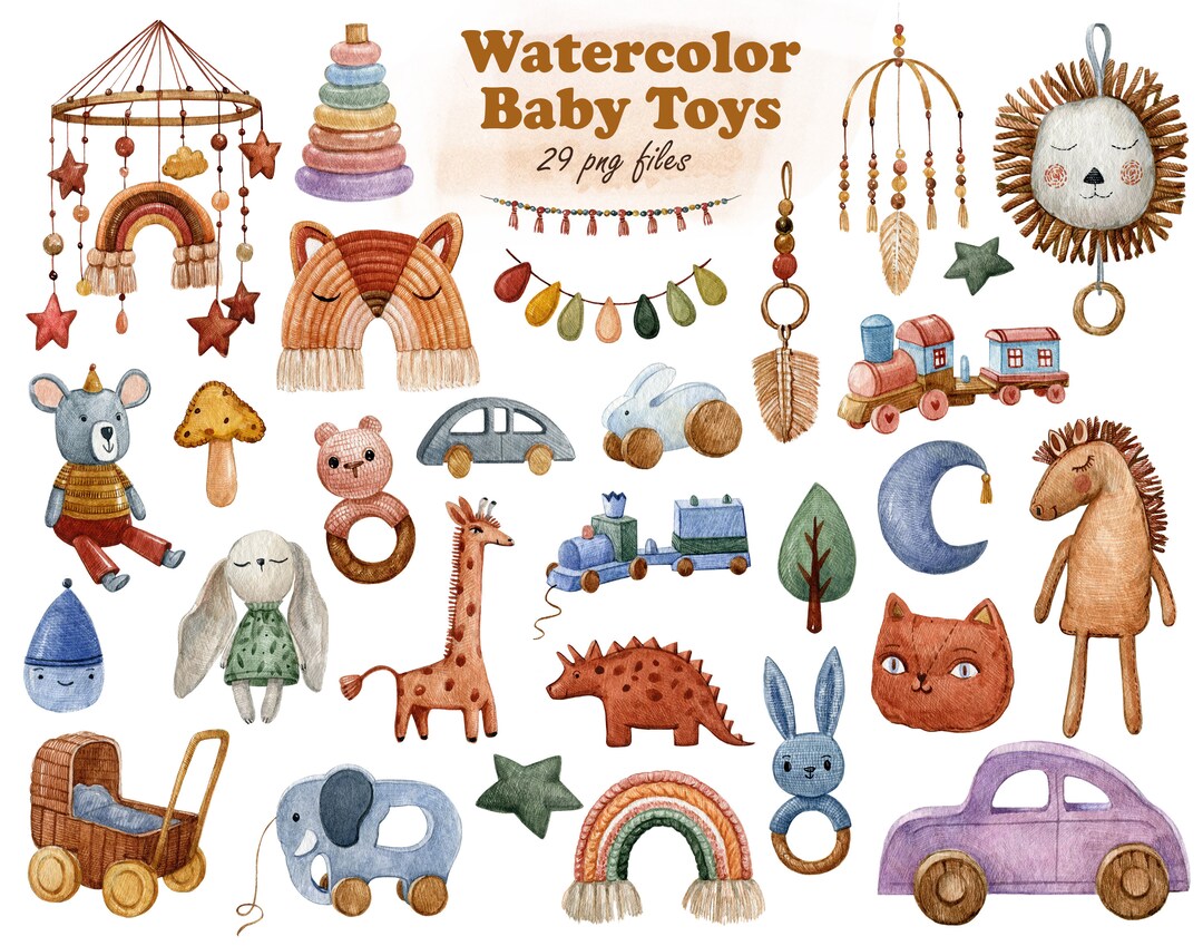 Watercolor Baby Toy,boho Nursery Clipart,newborn Baby Toy Clipart ...