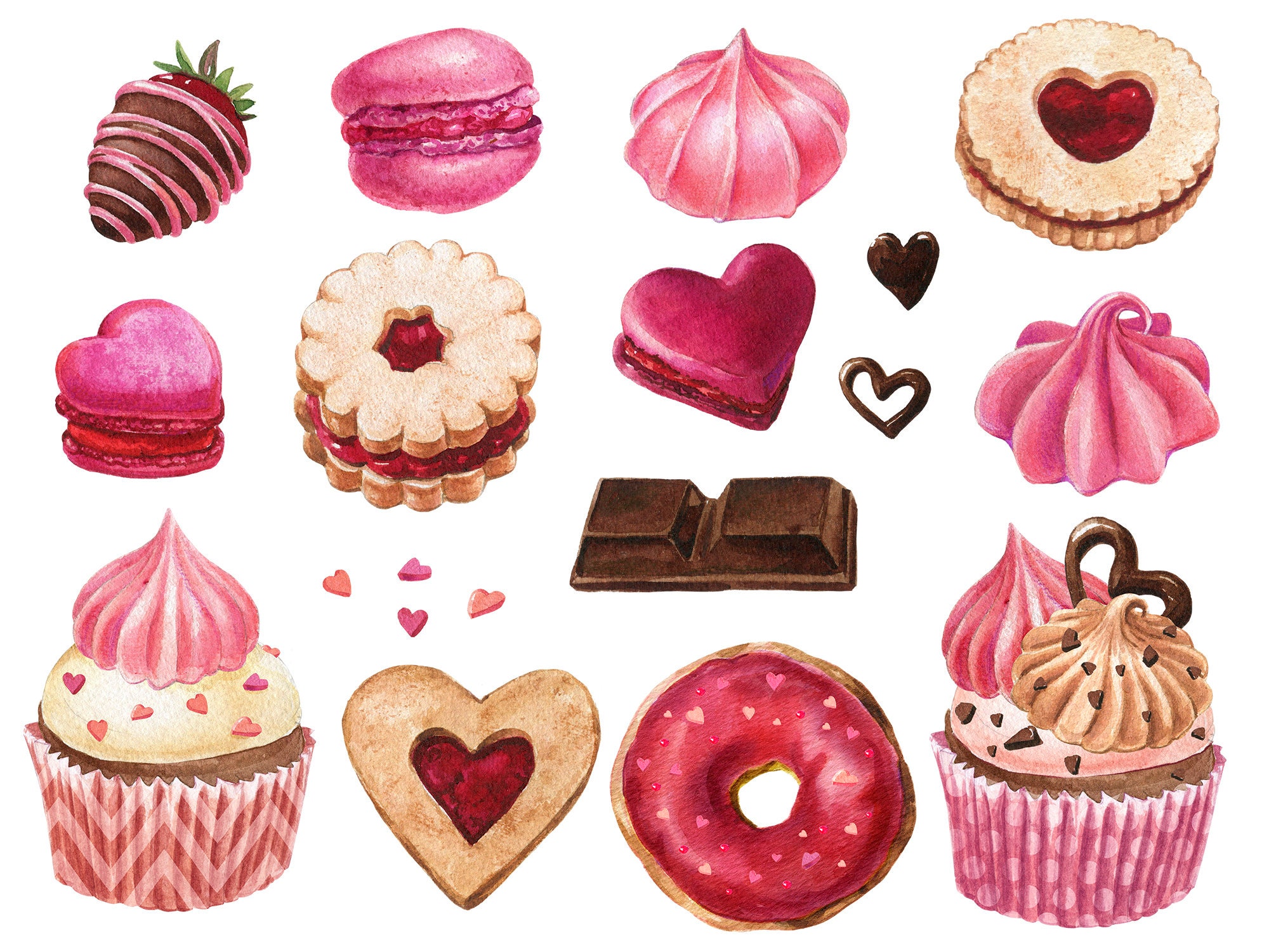 Pink Sweets Clipartbiscuits Clipart Watercolor Bakery - Etsy