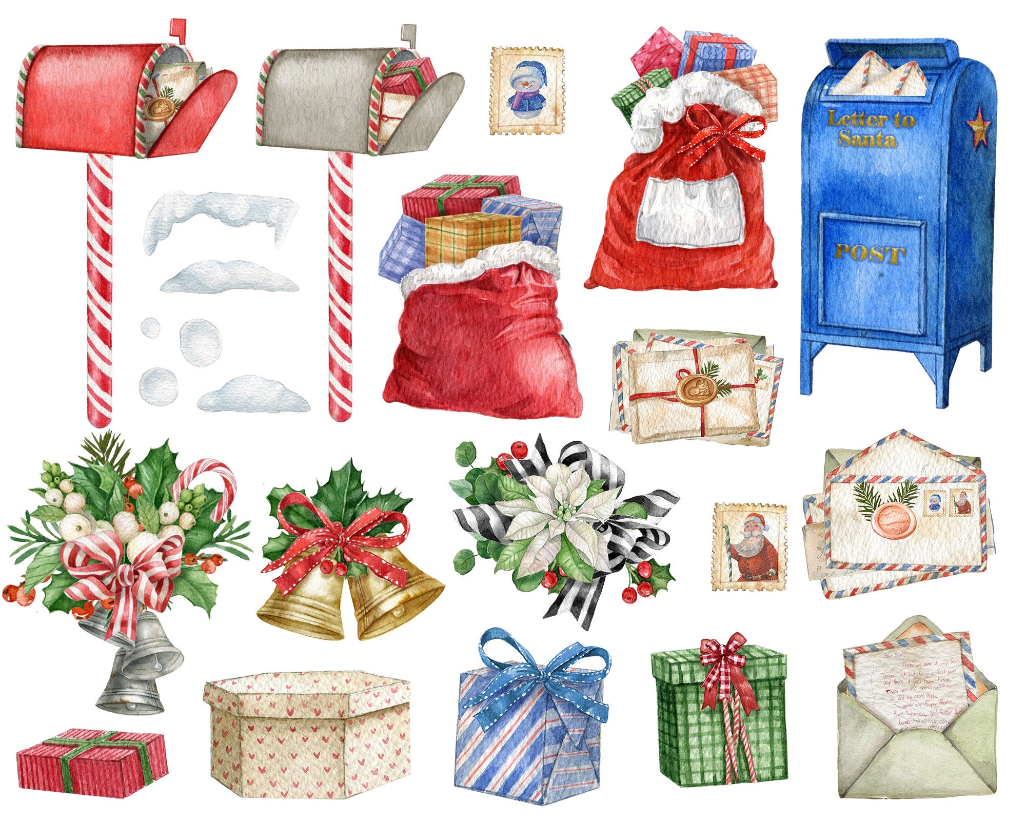 Watercolor Santa Letters Clipart.vintage Christmas Santa Mail Clipart ...