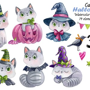 Watercolor Halloween Cat Clipartcute Kitten Clipartblack Cat - Etsy
