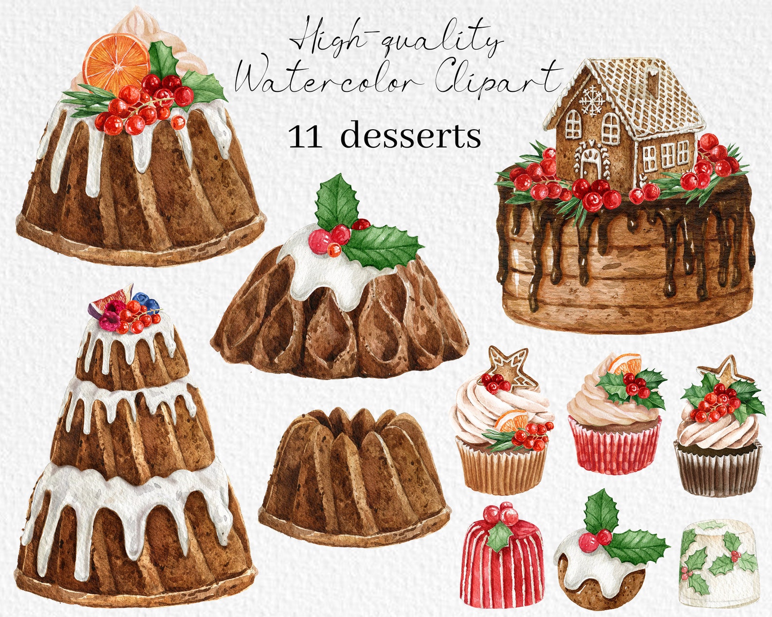 Christmas Dessert Clipart Christmas Cupcake Clipartcake Logo | Etsy