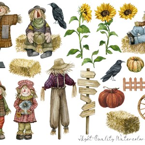 Watercolor Farmhouse Scarecrow Clipartautumn Harvest Clip - Etsy