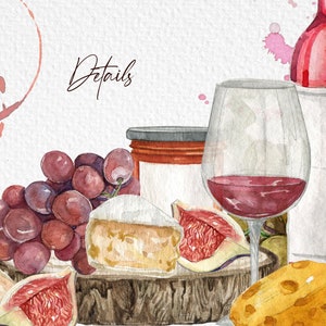 Watercolor Wine & Cheese Clipart,picnic Food Clipart,cheese Board ...