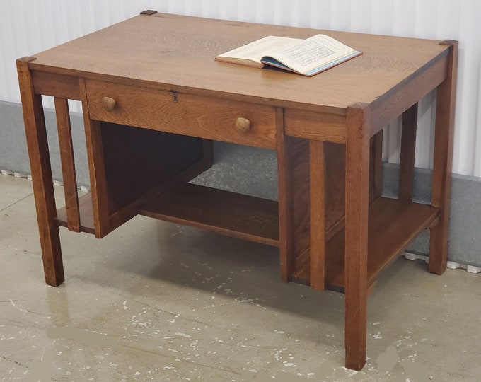 SOLD Tiger Oak Desk, Antique Desk With Side Bookcases, Pull Out Desktop ...