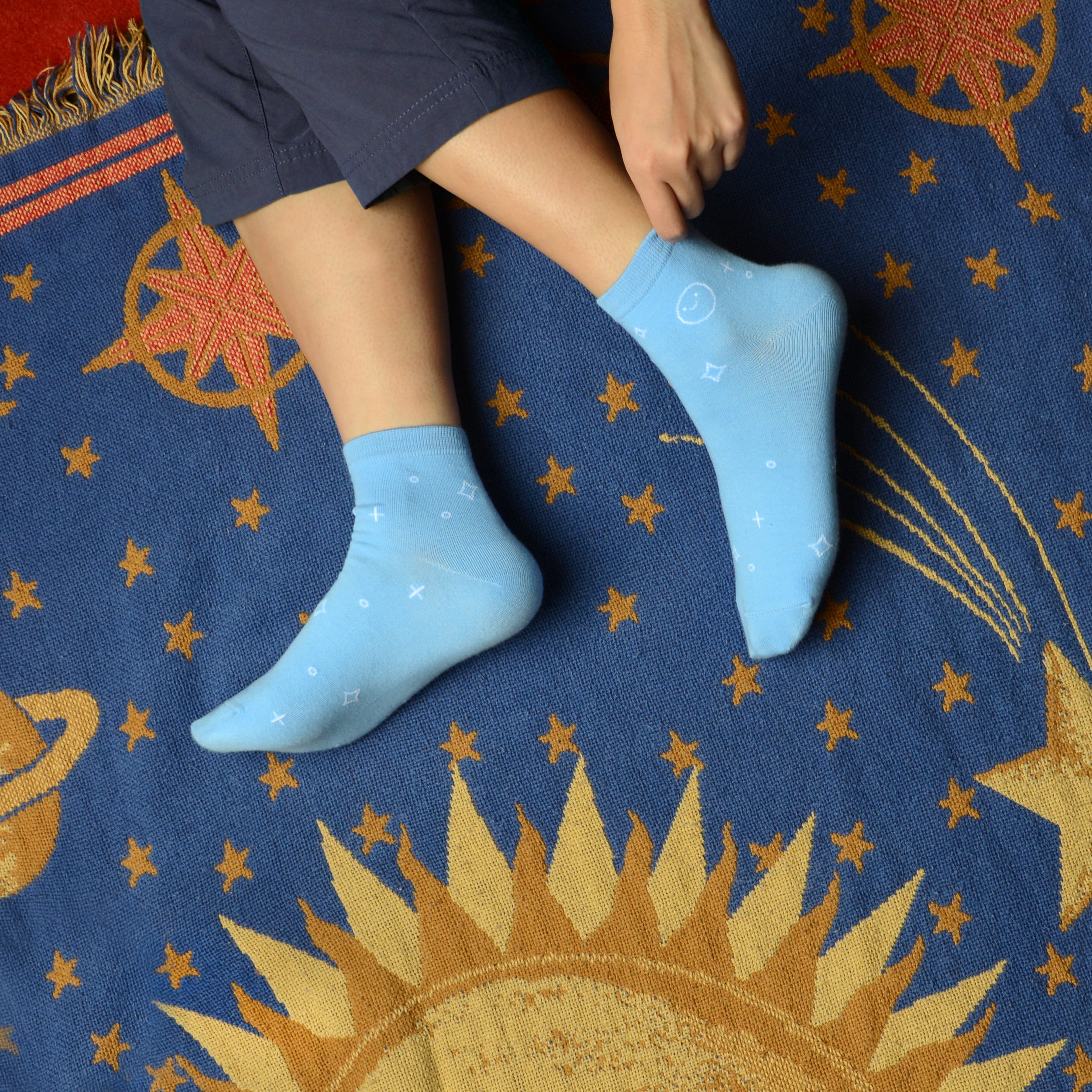 Smiley Moon Ankle Socks | Pastel Night Sky | Womens Cute Pattern Socks ...