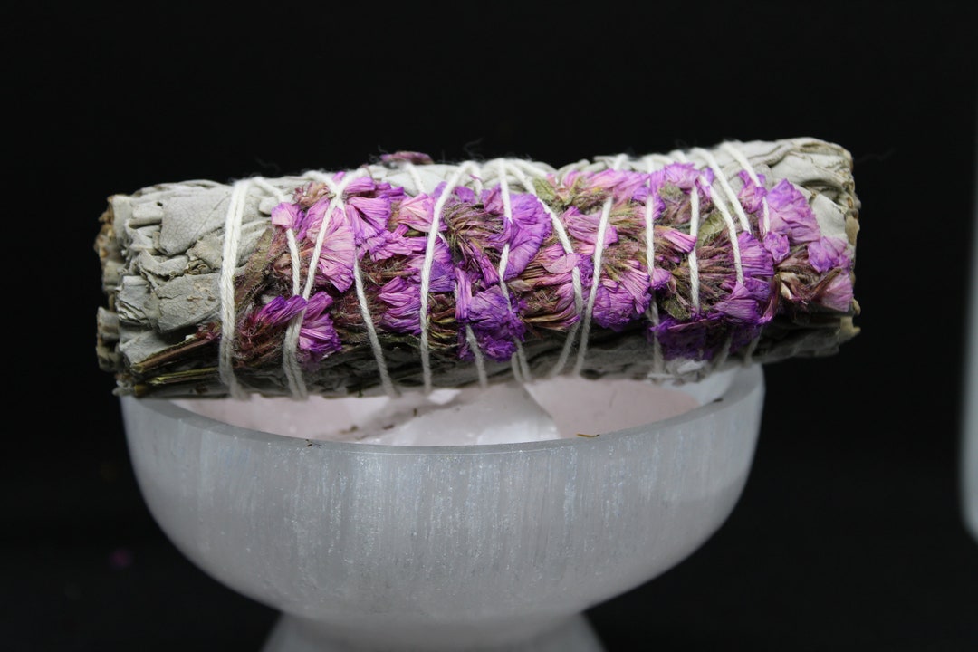 White Sage With Purple Sinuata, Floral Smudge, Smudging, Cleansing ...