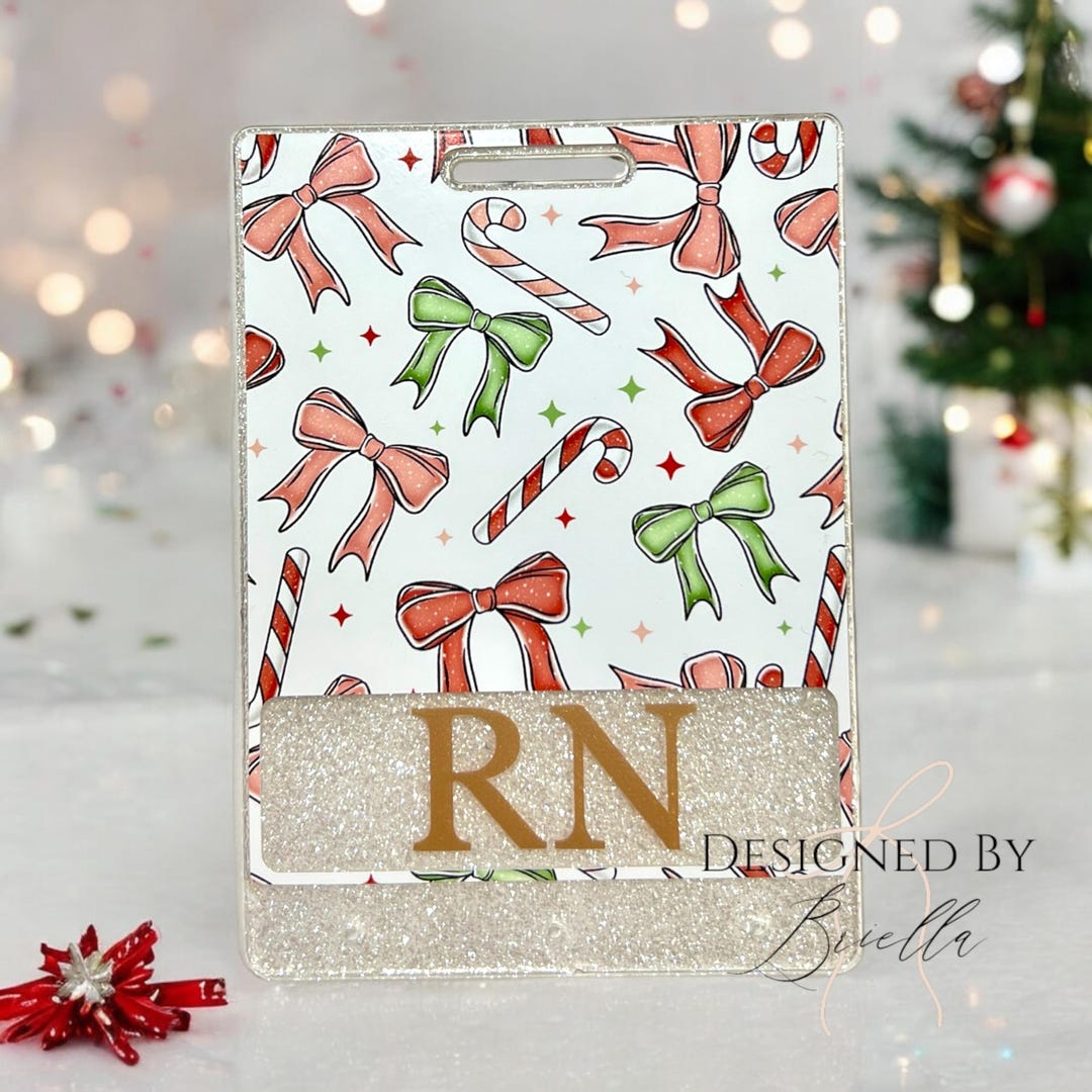 Christmas Cheer Badge Buddy, Pink Bow, Personalized, Personalization ...