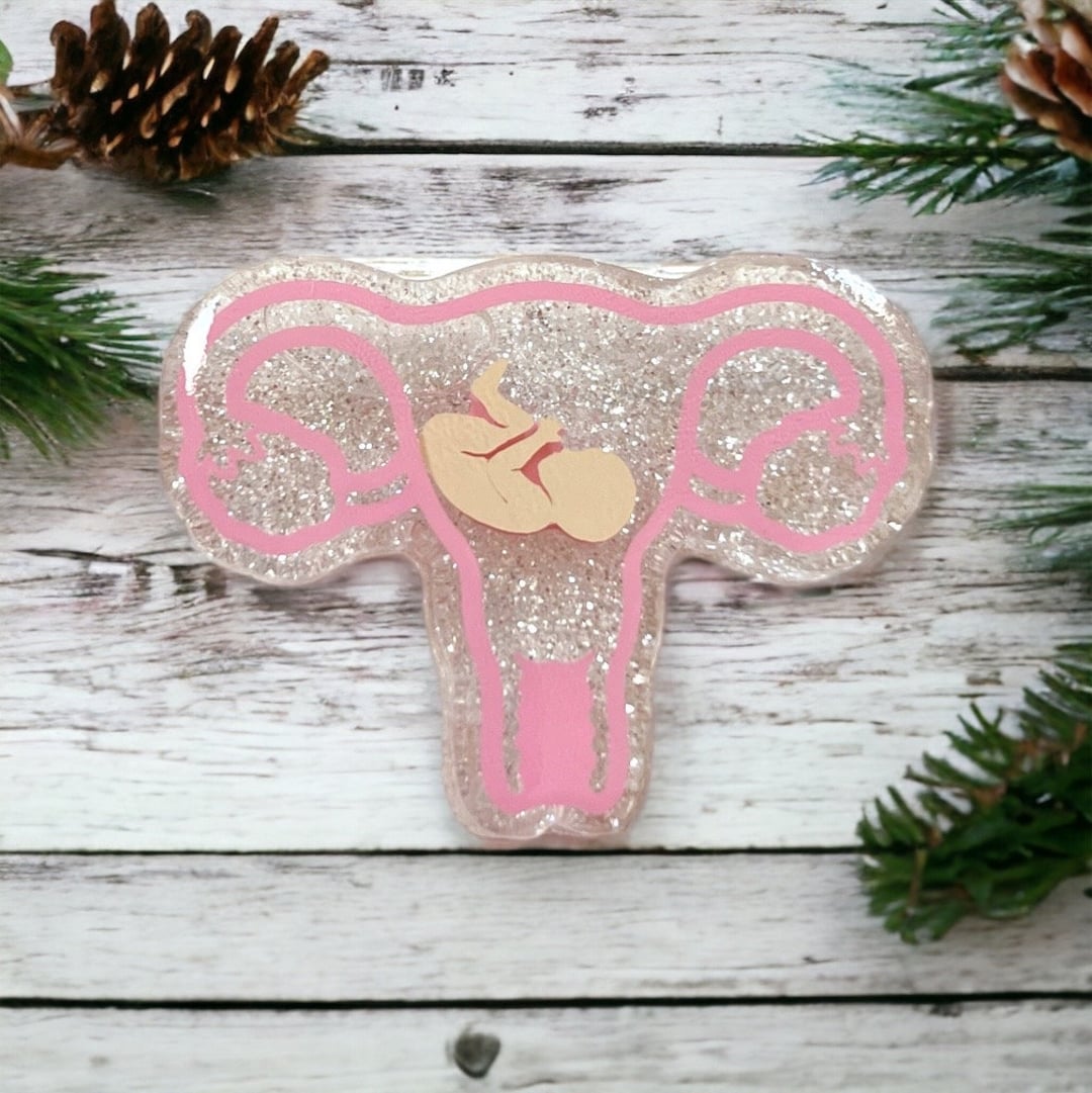 Shaker Uterus Badge Reel, Fetus, Cute, L&D, Maternity, Baby Nurse, NICU ...