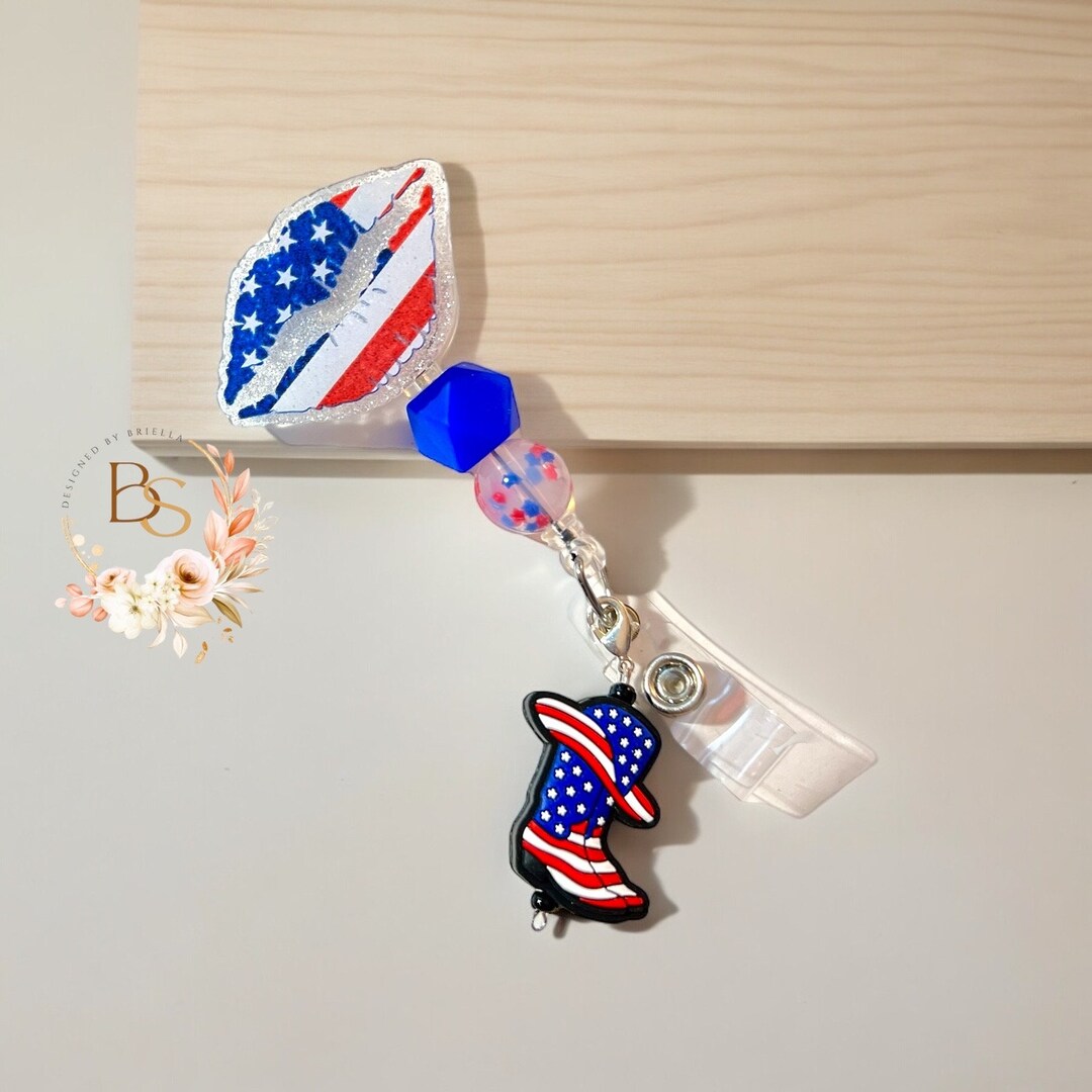 Patriotic Lips Badge Reel, 4th of July, Labor Day, Memorial Day, USA ...