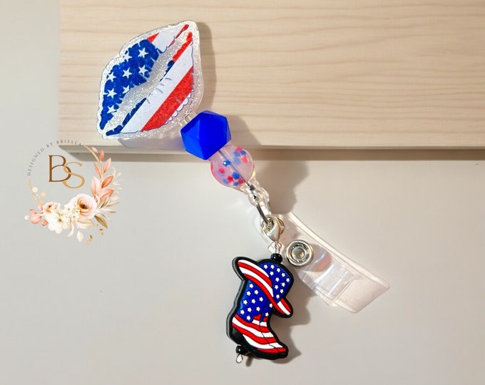 Patriotic Lips Badge Reel, 4th of July, Labor Day, Memorial Day, USA ...
