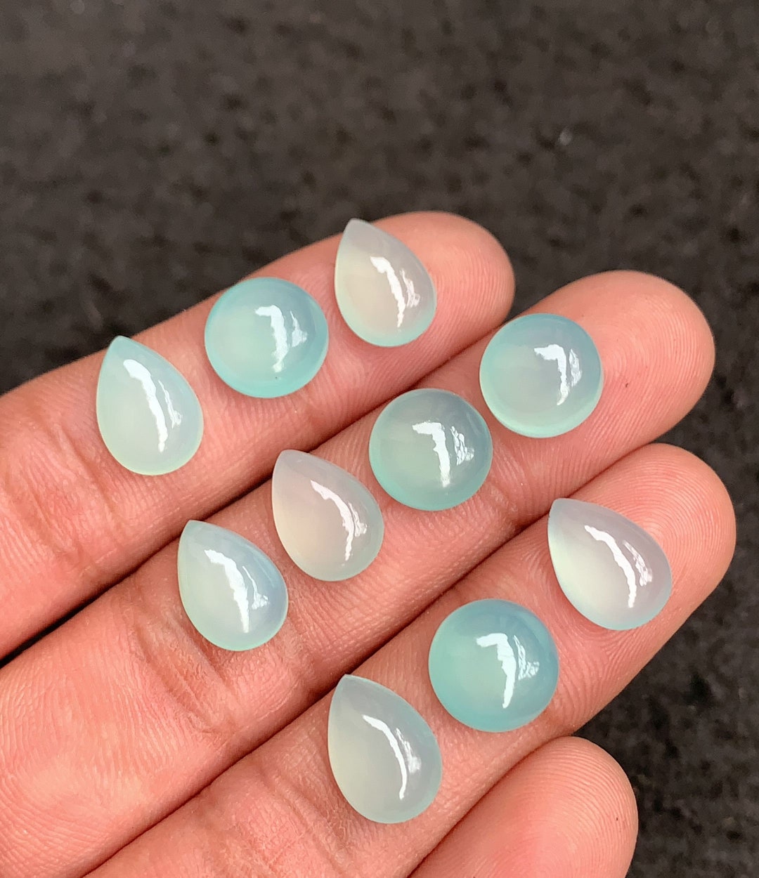 Aqua Chalcedony Gemstone Natural Aqua Chalcedony Smooth Pear Shape ...