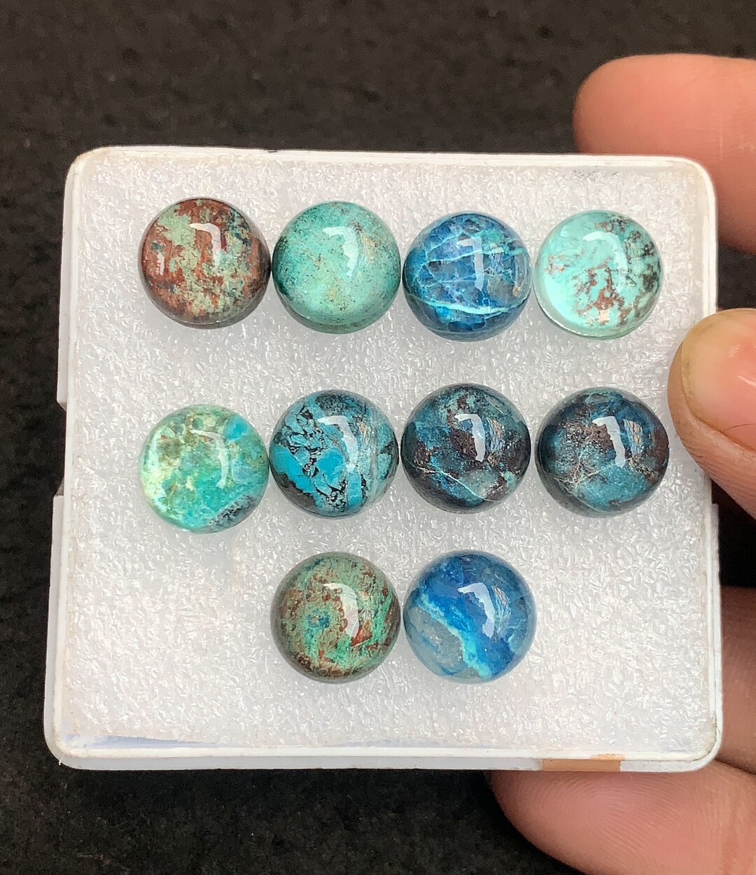 Natural Chrysocolla and Crystal Doublet Smooth Round Shape Cabochons ...