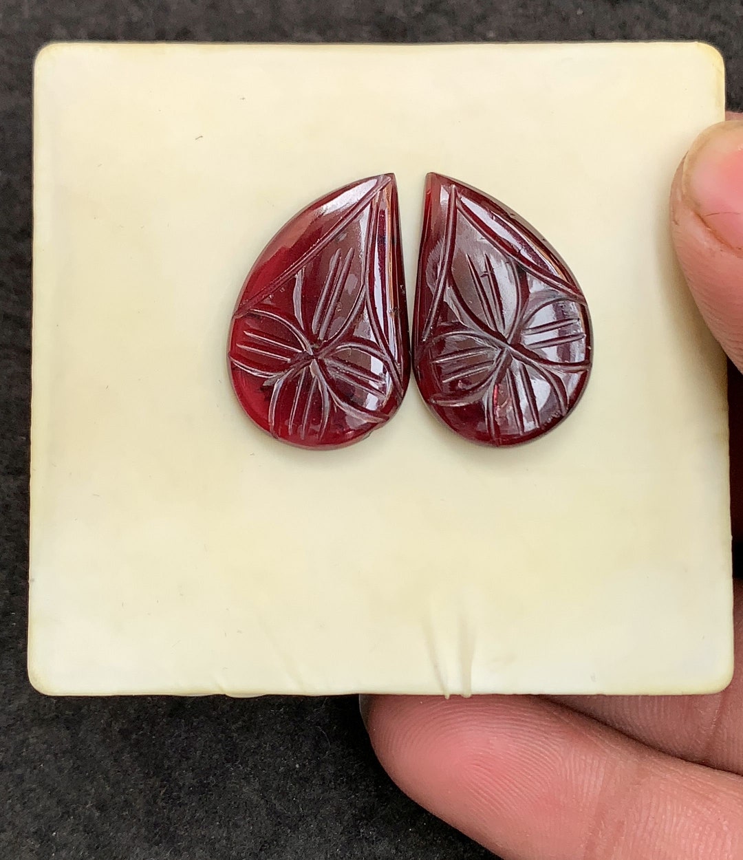 Garnet Gemstone Natural Garnet Hand Craved Pair Fancy Shape Cabochons ...