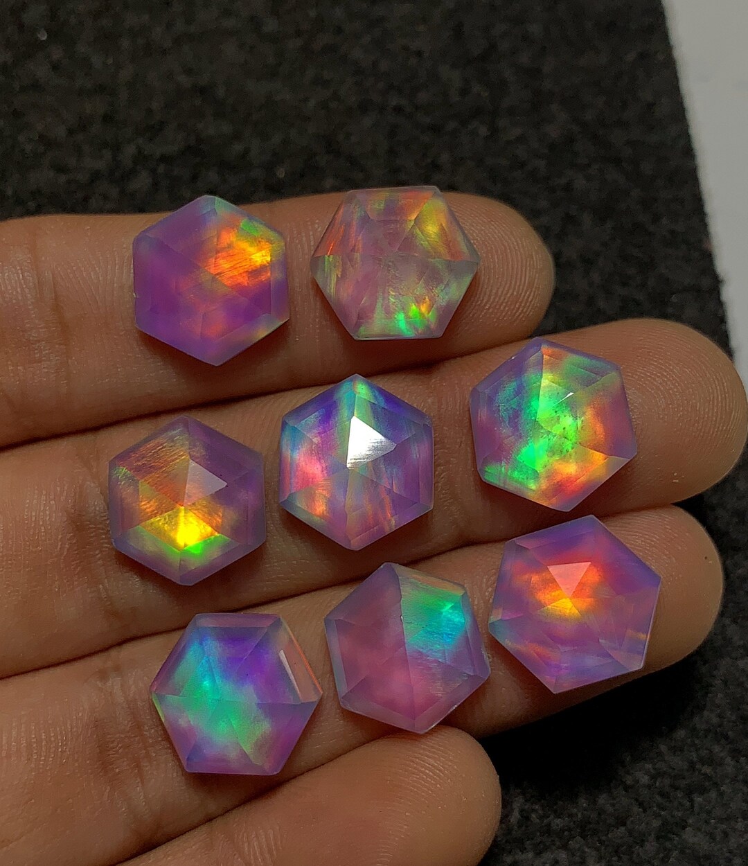 Aurora Opal and Crystal Doublet Step Cut Hexagon Shape High Quality ...