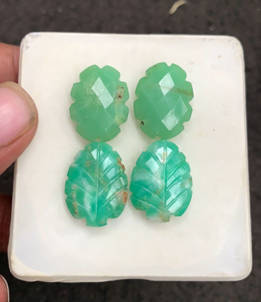 Natural Chrysoprase Checker Cut Pair Fancy Shape Cabochon Gemstone 19 ...