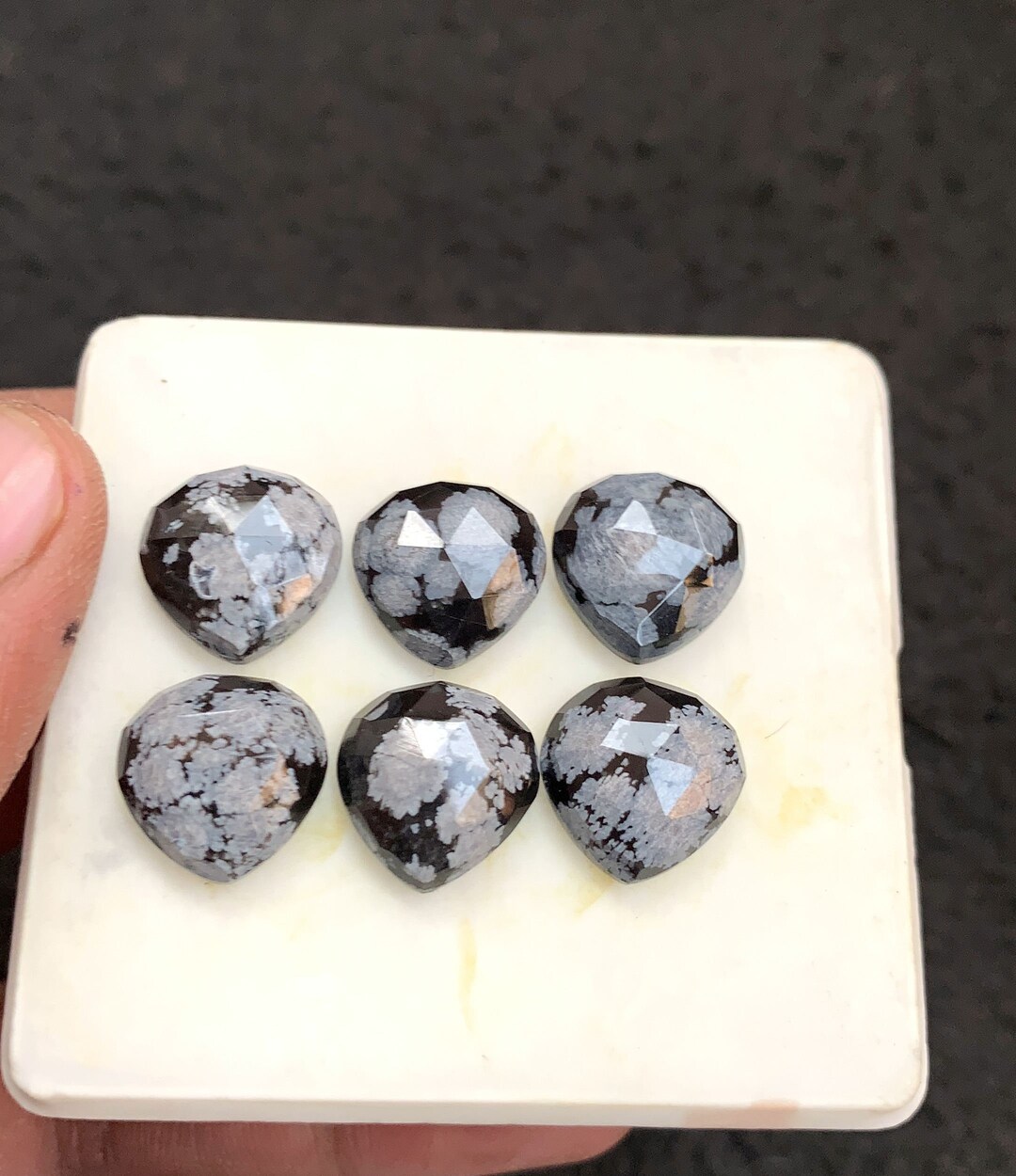 Obsidian Gemstone Natural Snow Flake Obsidian Rose Cut Heart Shape ...