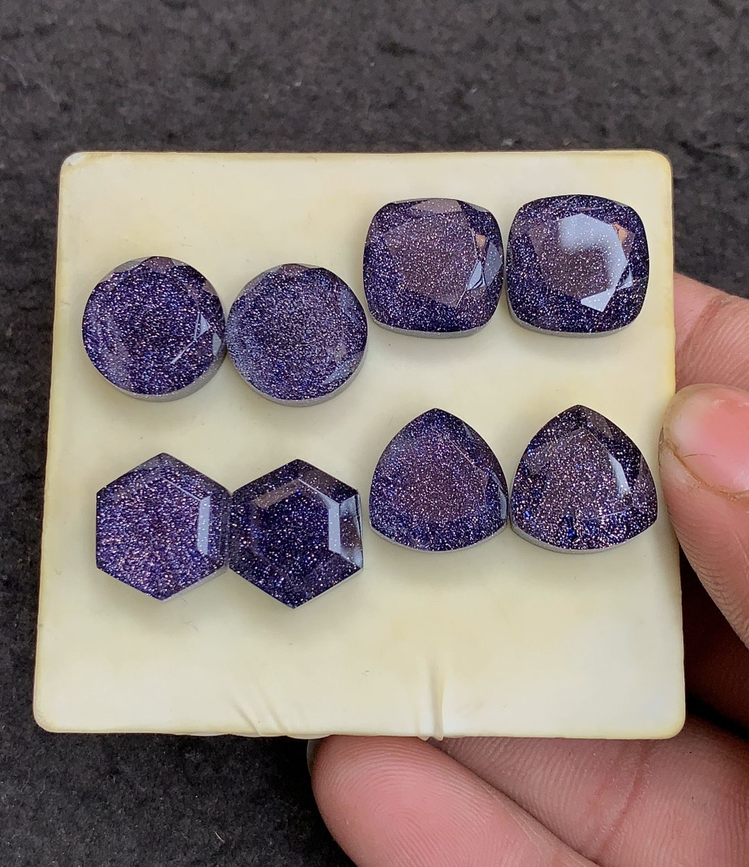 Beautiful Natural Blue Gold Stone and Crystal Doublet Step Cut Pair Mix ...