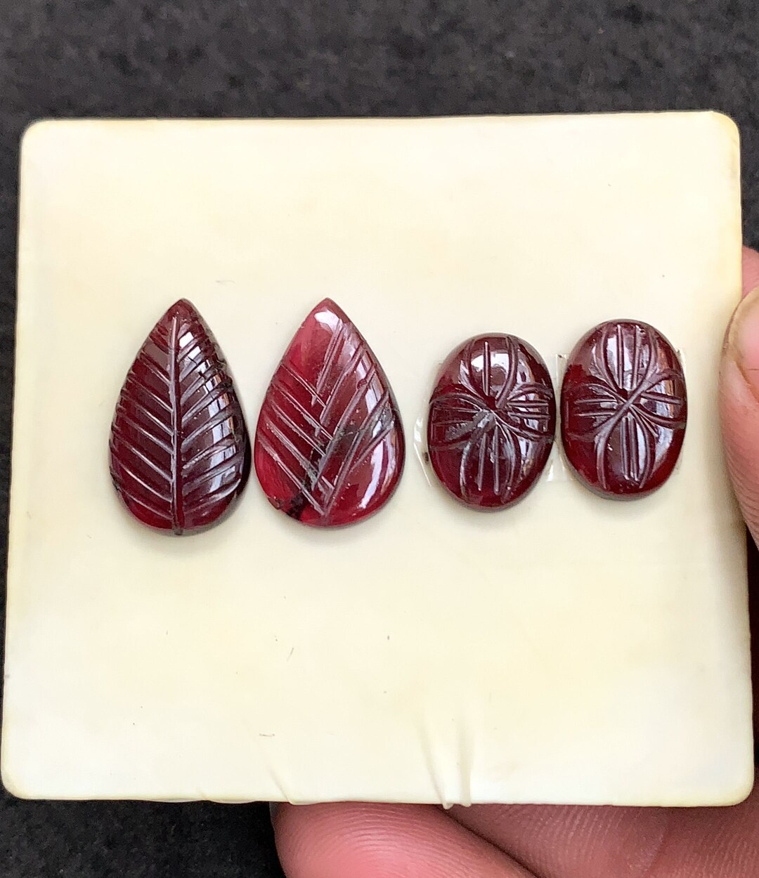 Garnet Gemstone Natural Garnet Hand Craved Pair Mix Shape Cabochons ...