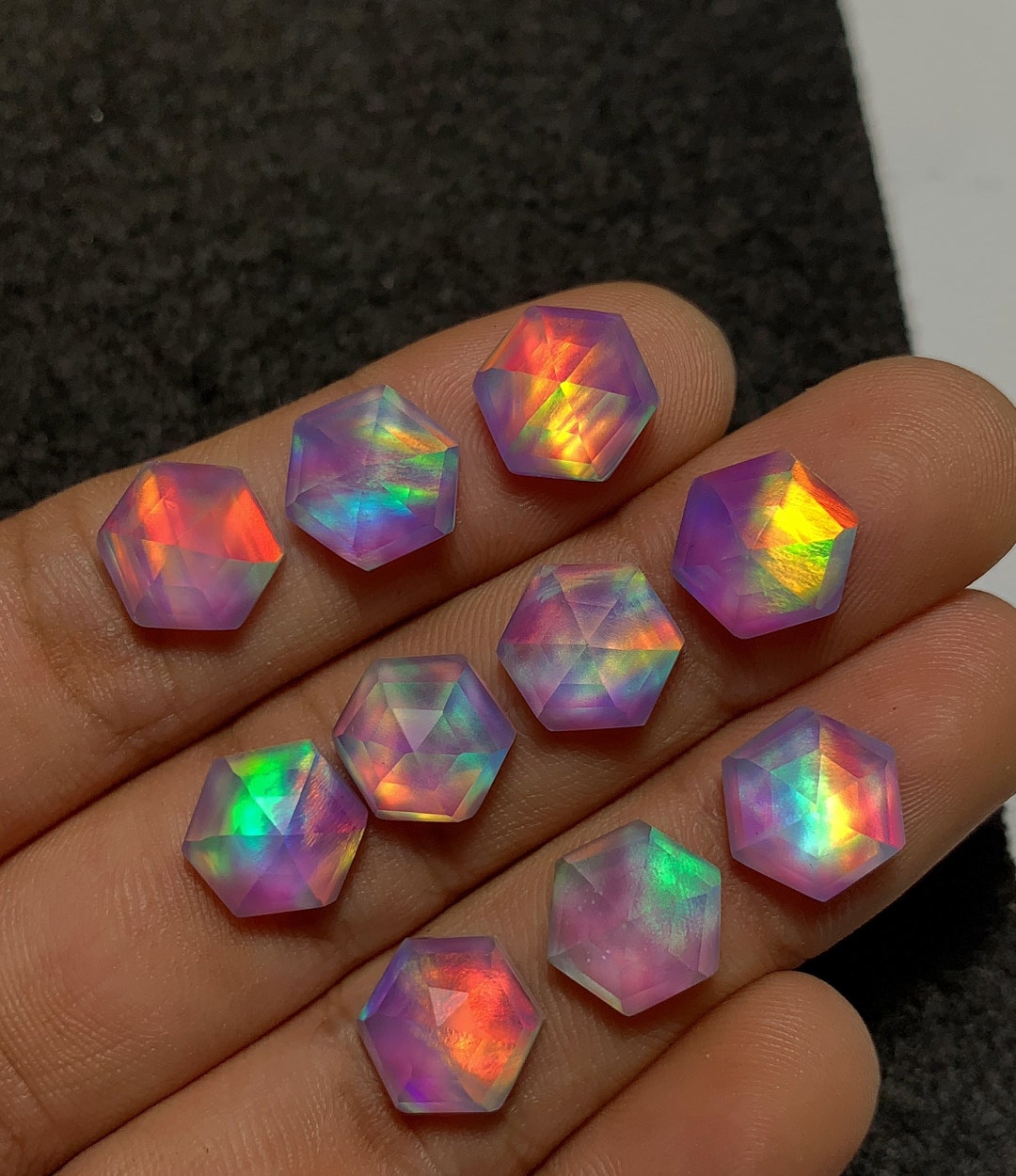 Aurora Opal and Crystal Doublet Step Cut Hexagon Shape High Quality ...