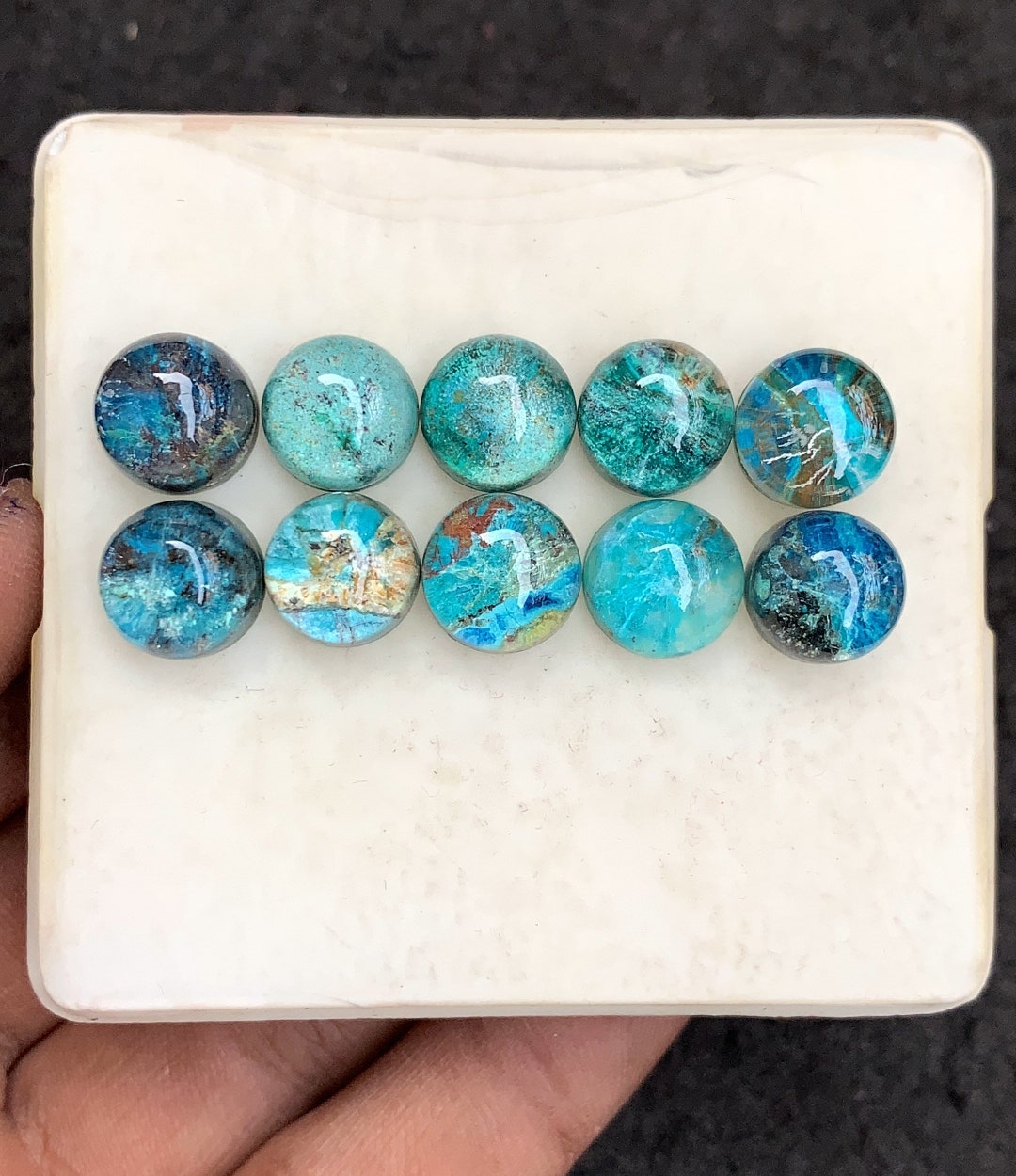 Natural Chrysocolla and Crystal Doublet Smooth Round Shape Cabochons ...