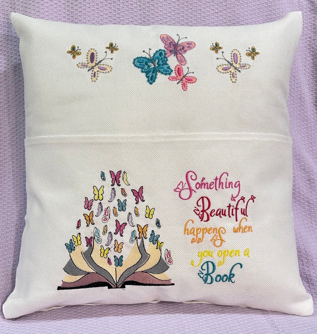 Embroidered Book Pillow, Reading Pillow, Bible Pocket Pillow, Book ...
