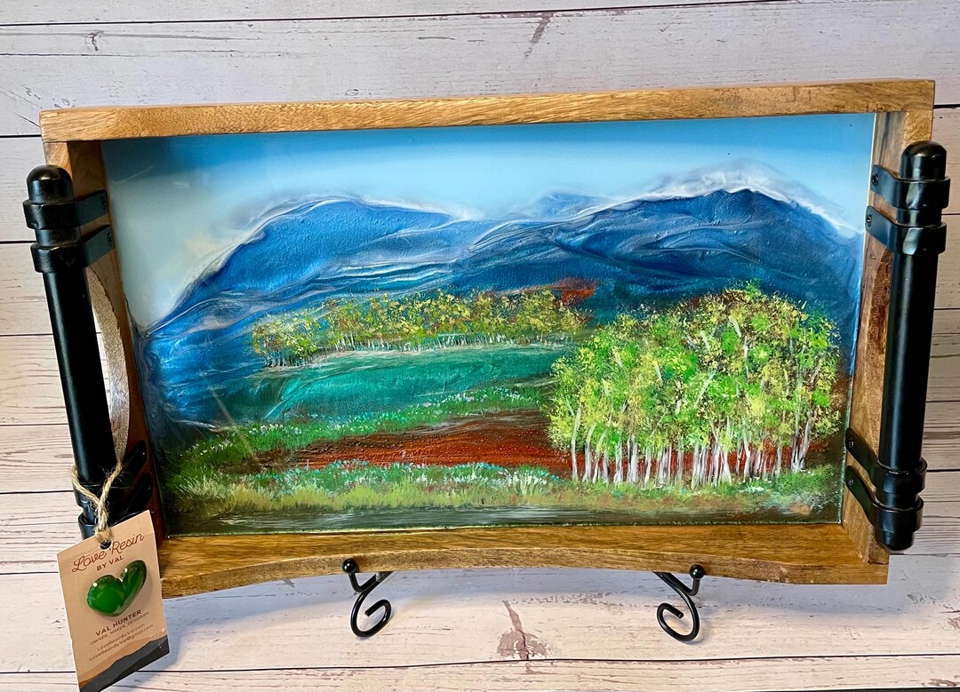Mile High Snow Capped Mountains and Aspen Grove Landscape Resin Art ...