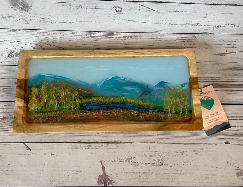 Snow Capped Mountains With Aspen Tree Wood/resin Tray With Black Metal ...